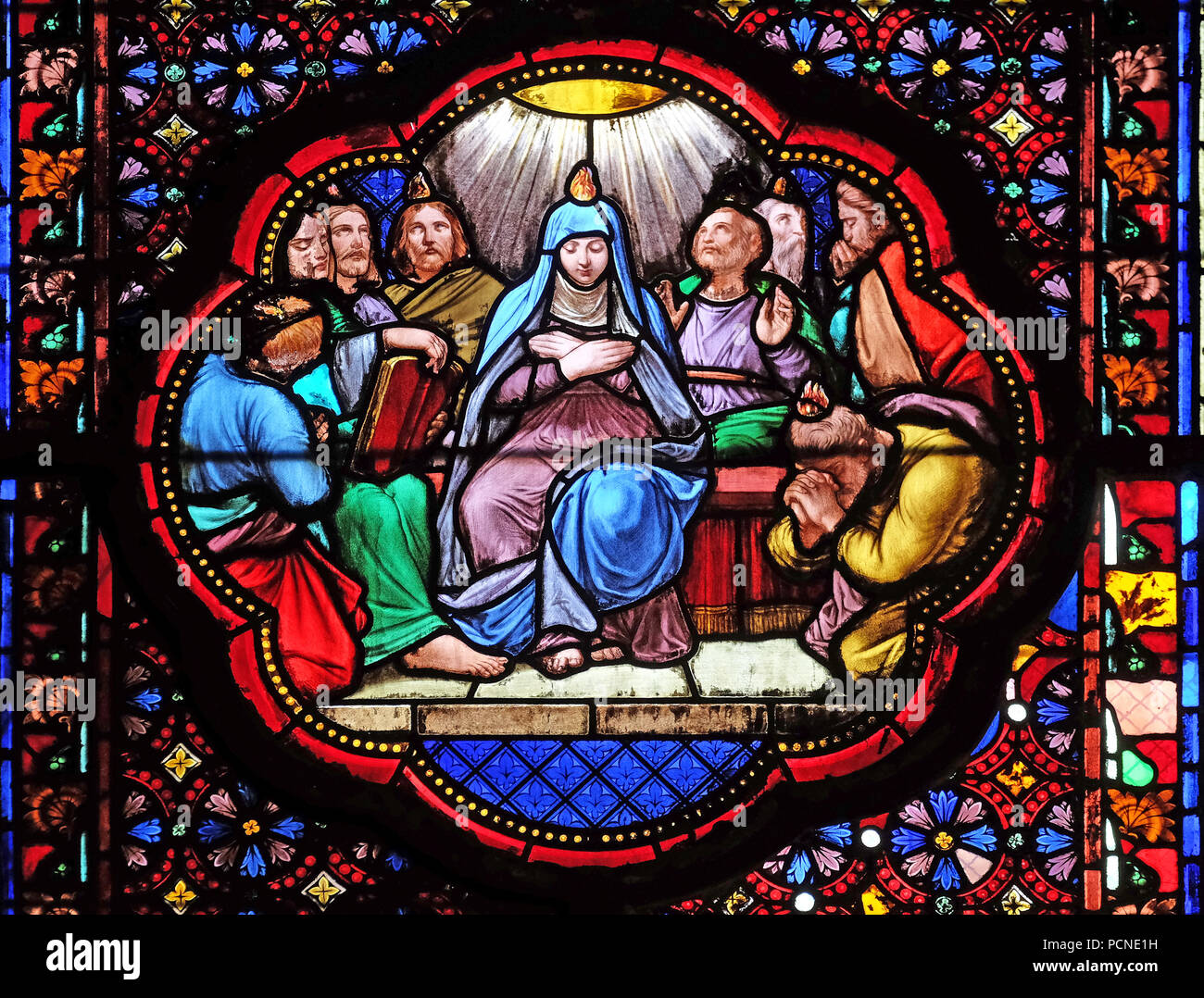 Descent of Holy Spirit, Pentecost , stained glass window in the ...