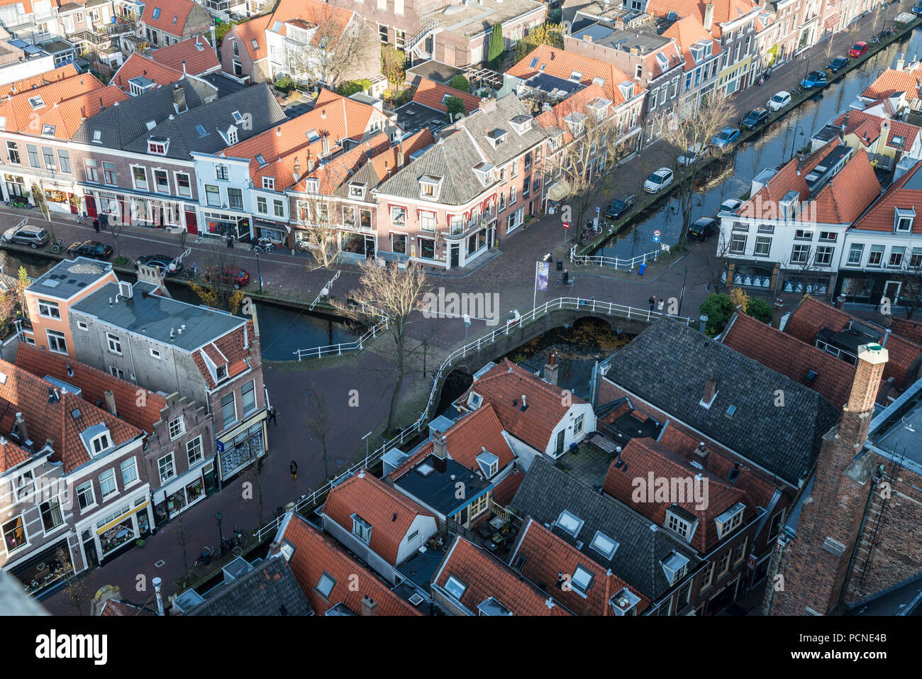 Bird's eye view from the Oude Kerk (Old Church) in Delft, Netherlands ...
