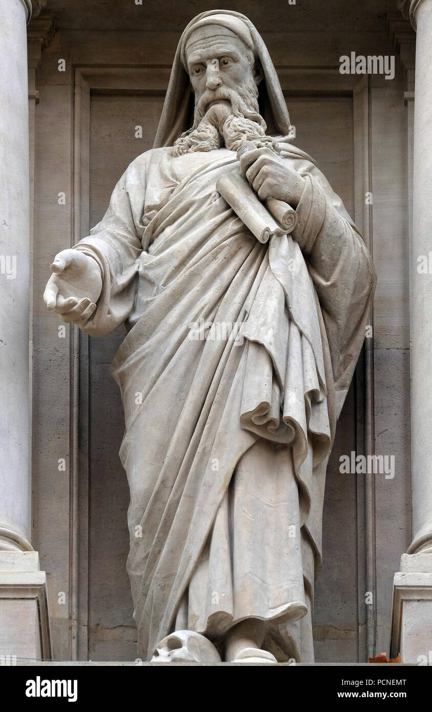 Prophet Ezekiel, statue on the facade of Saint Augustine church in ...
