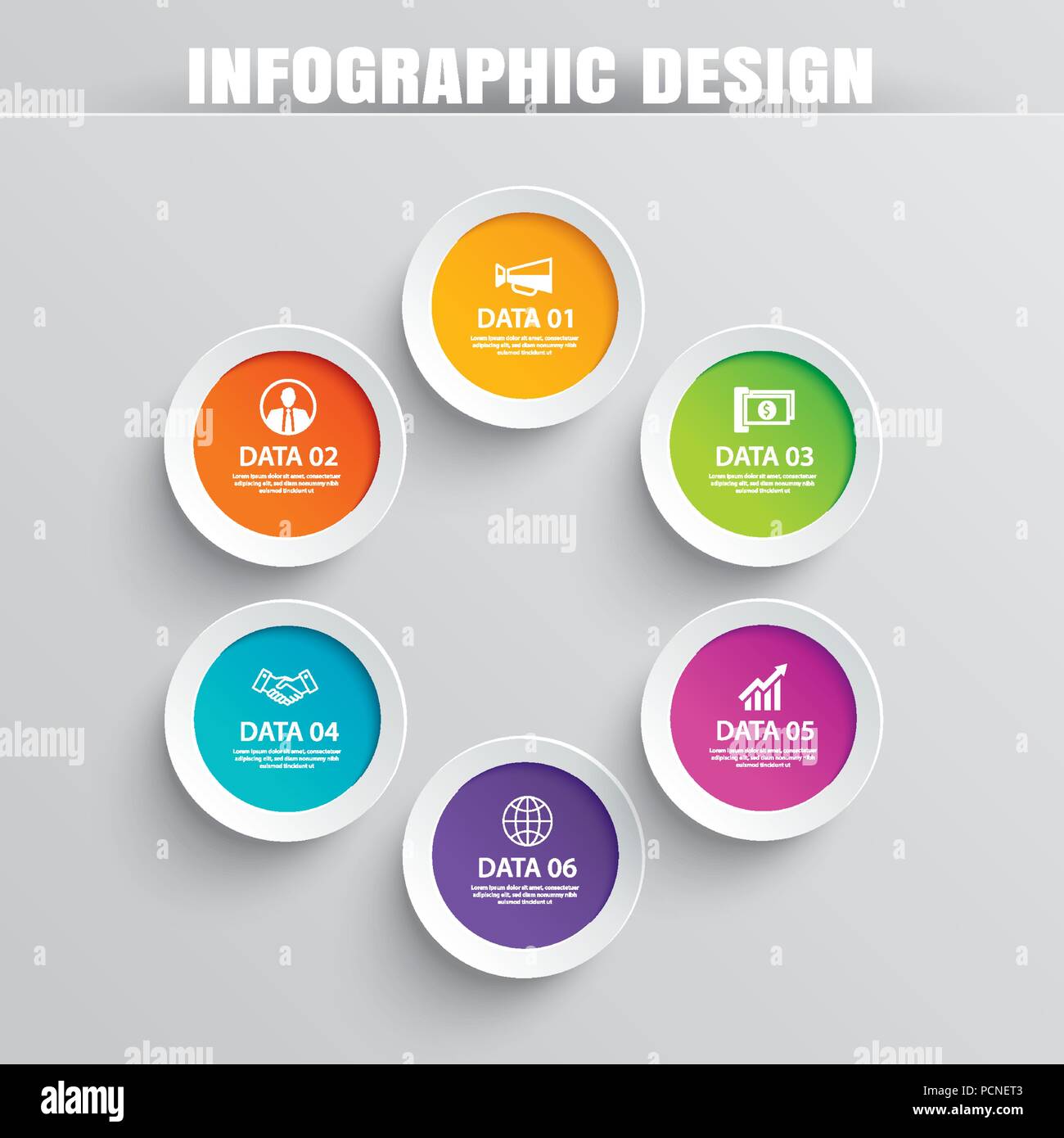 Infographics circle paper with 6 data template. Vector illustration ...
