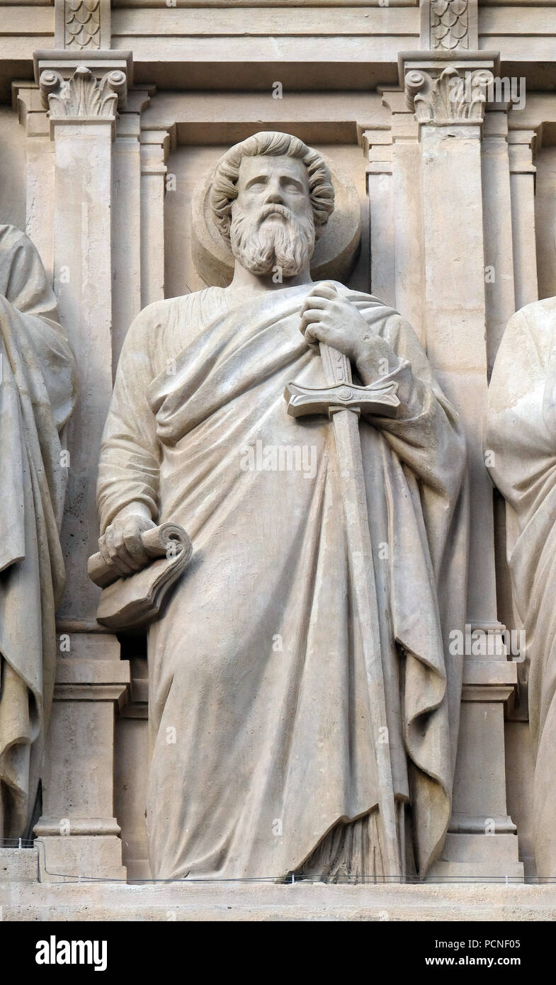 Saint Paul the Apostle, statue on the facade of Saint Augustine church ...