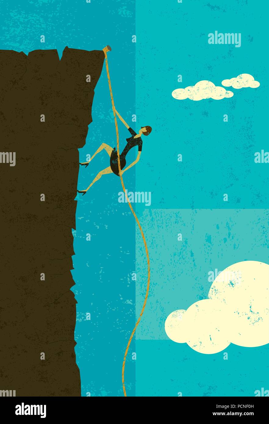 Woman rock climbing up cliff Stock Vector Images - Alamy