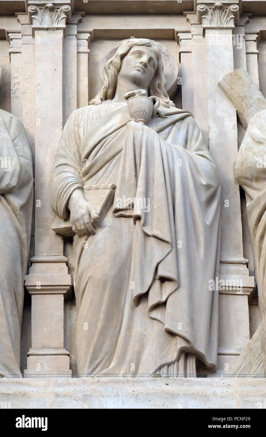 Saint John the Apostle, statue on the facade of Saint Augustine church ...