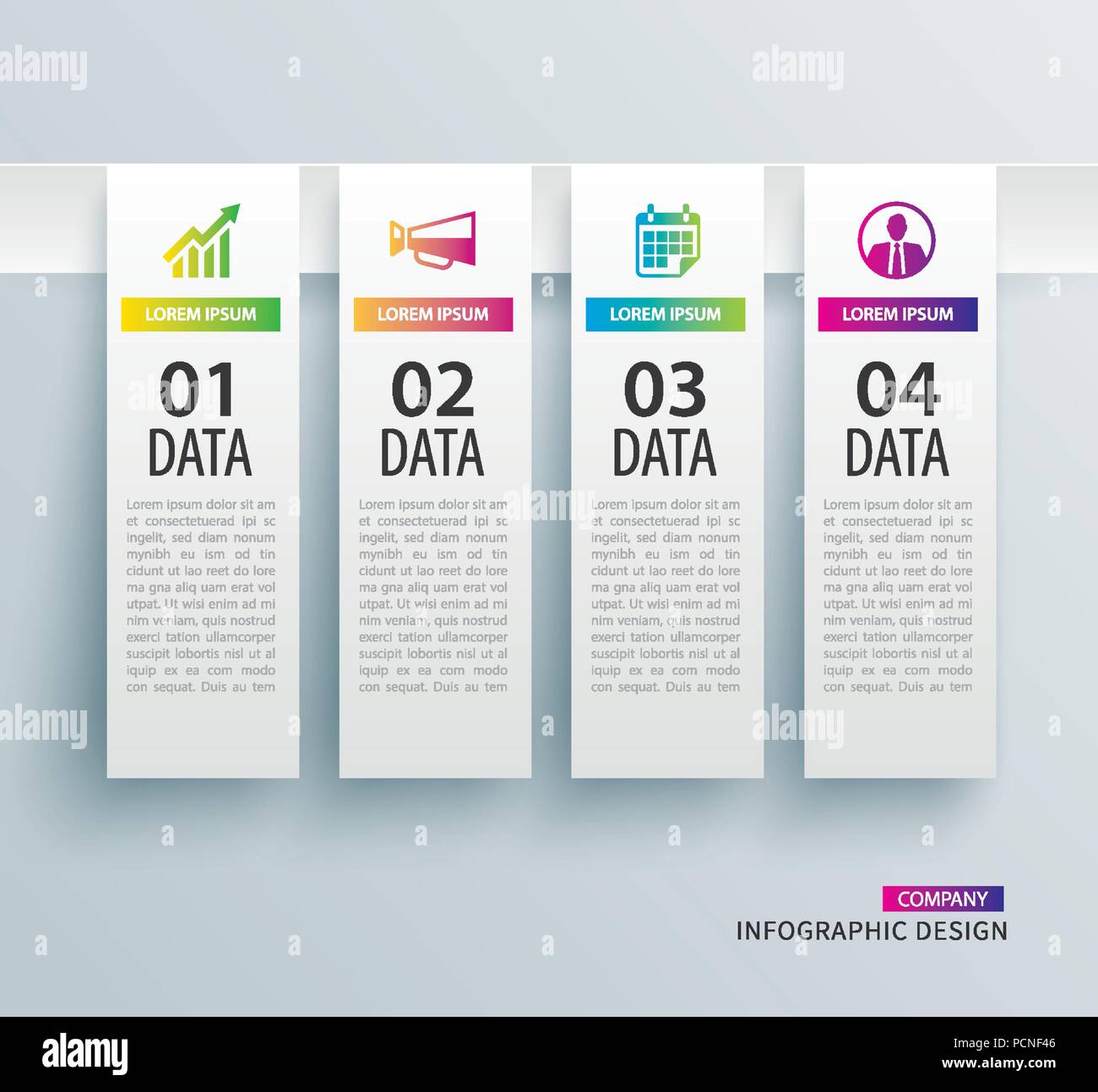 Infographics tab in vertical paper index with 4 data template. Vector ...