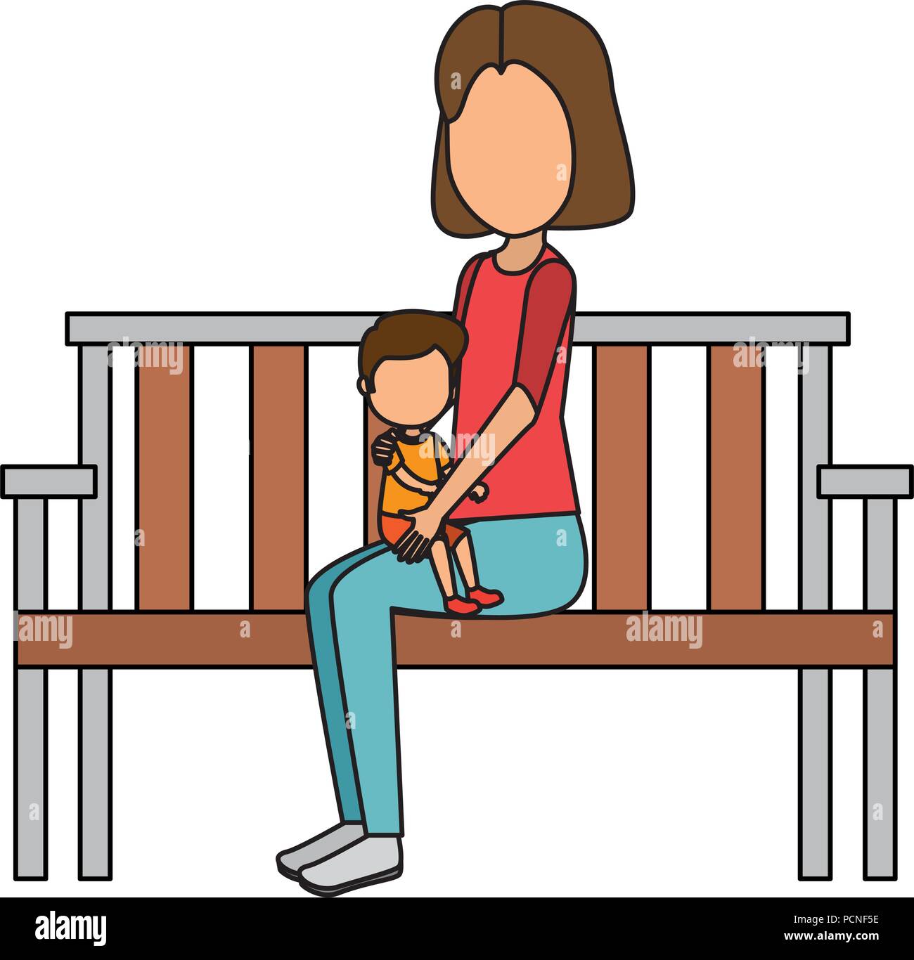 mother with little boy in park chair vector illustration design Stock ...