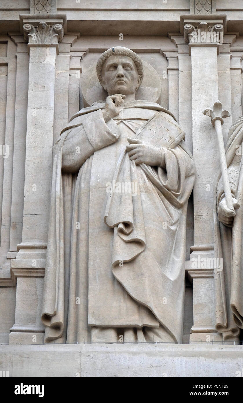 Saint Dominic, statue on the facade of Saint Augustine church in Paris ...