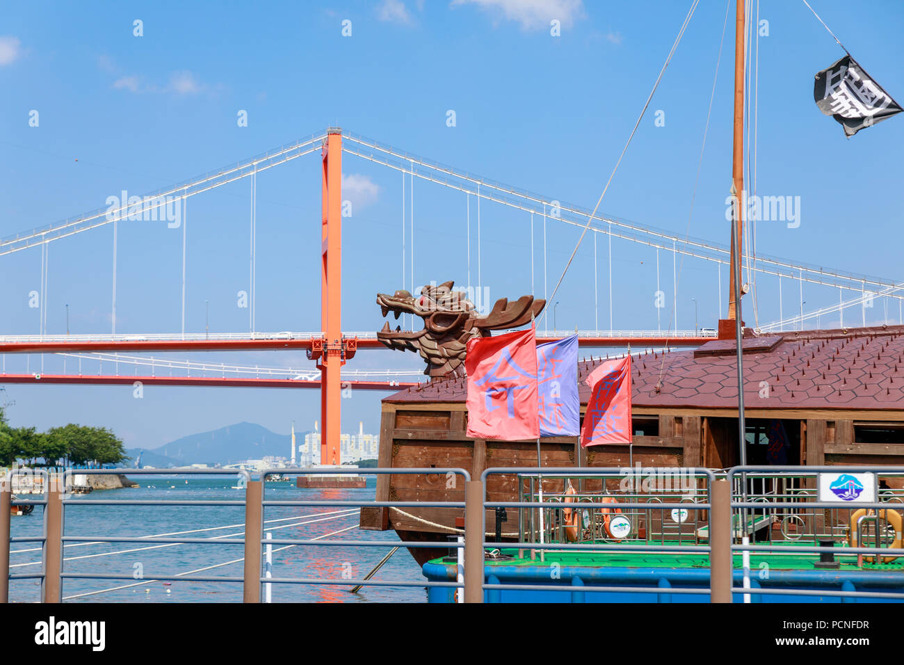 Namhae, South Korea - July 29, 2018 : Namhae Bridge and Yi Sun-sin ...