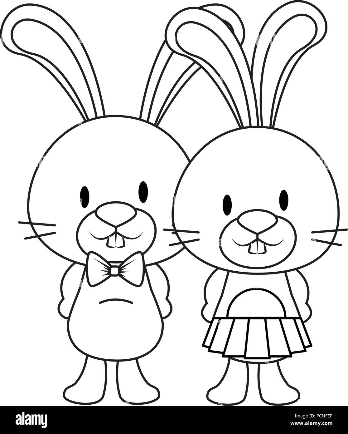 cute and adorable rabbits couple characters vector illustration design ...