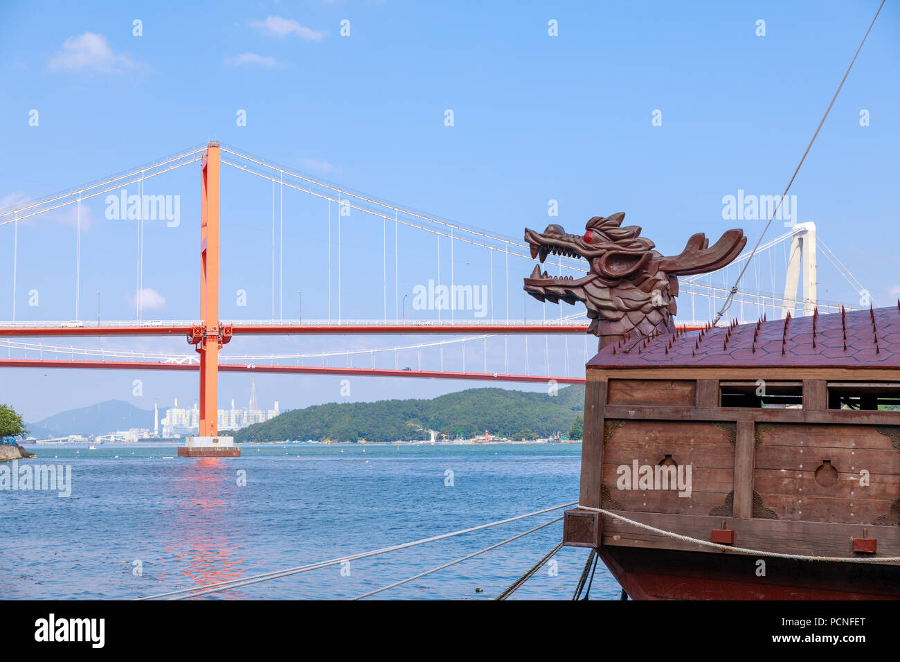 Namhae, South Korea - July 29, 2018 : Namhae Bridge and Yi Sun-sin ...