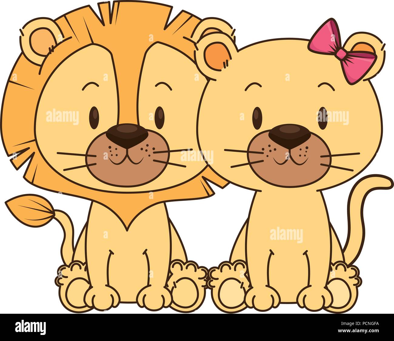 cute and adorable couple lions characters vector illustration design ...