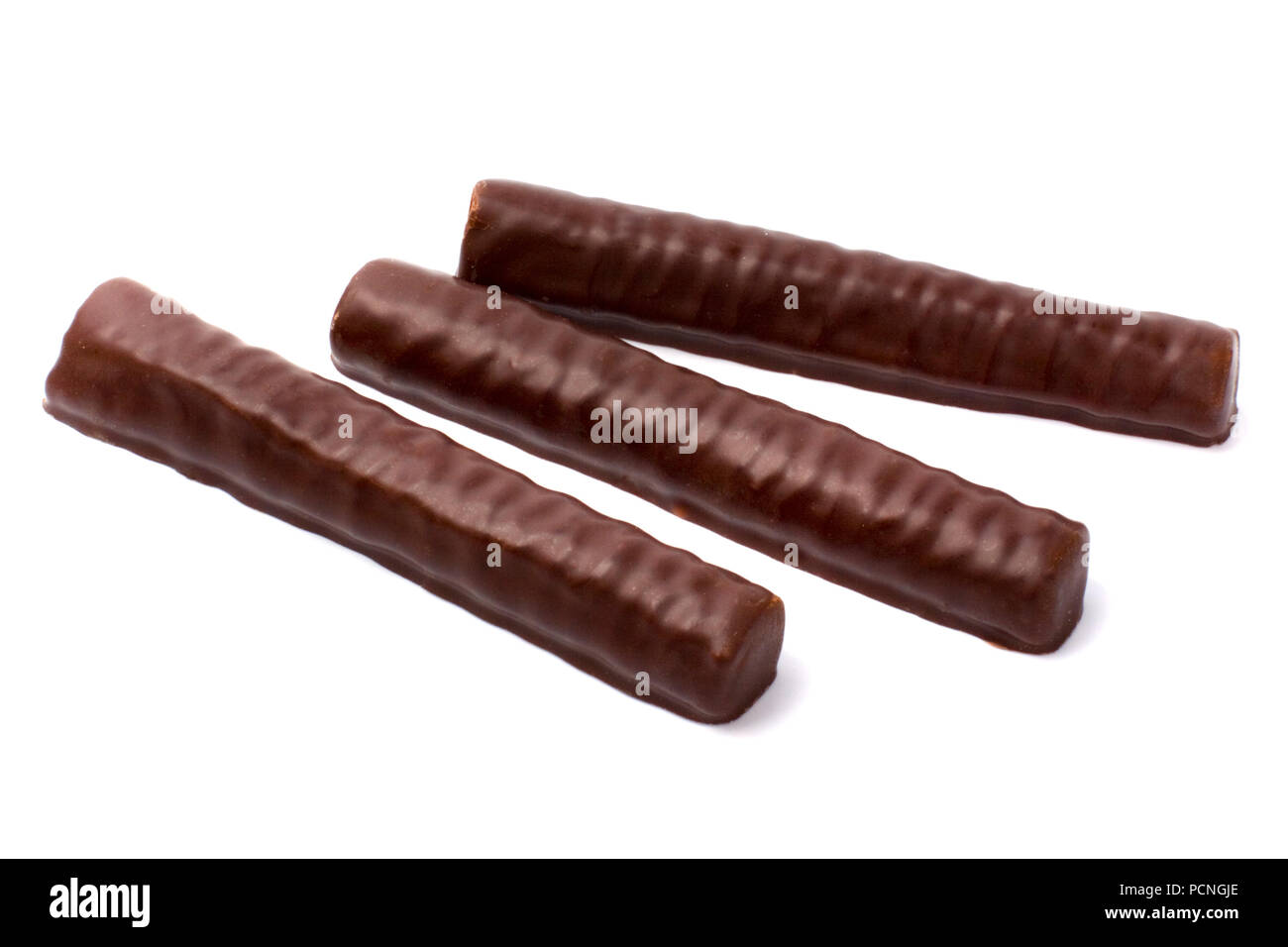 three chocolate bars on white background Stock Photo - Alamy
