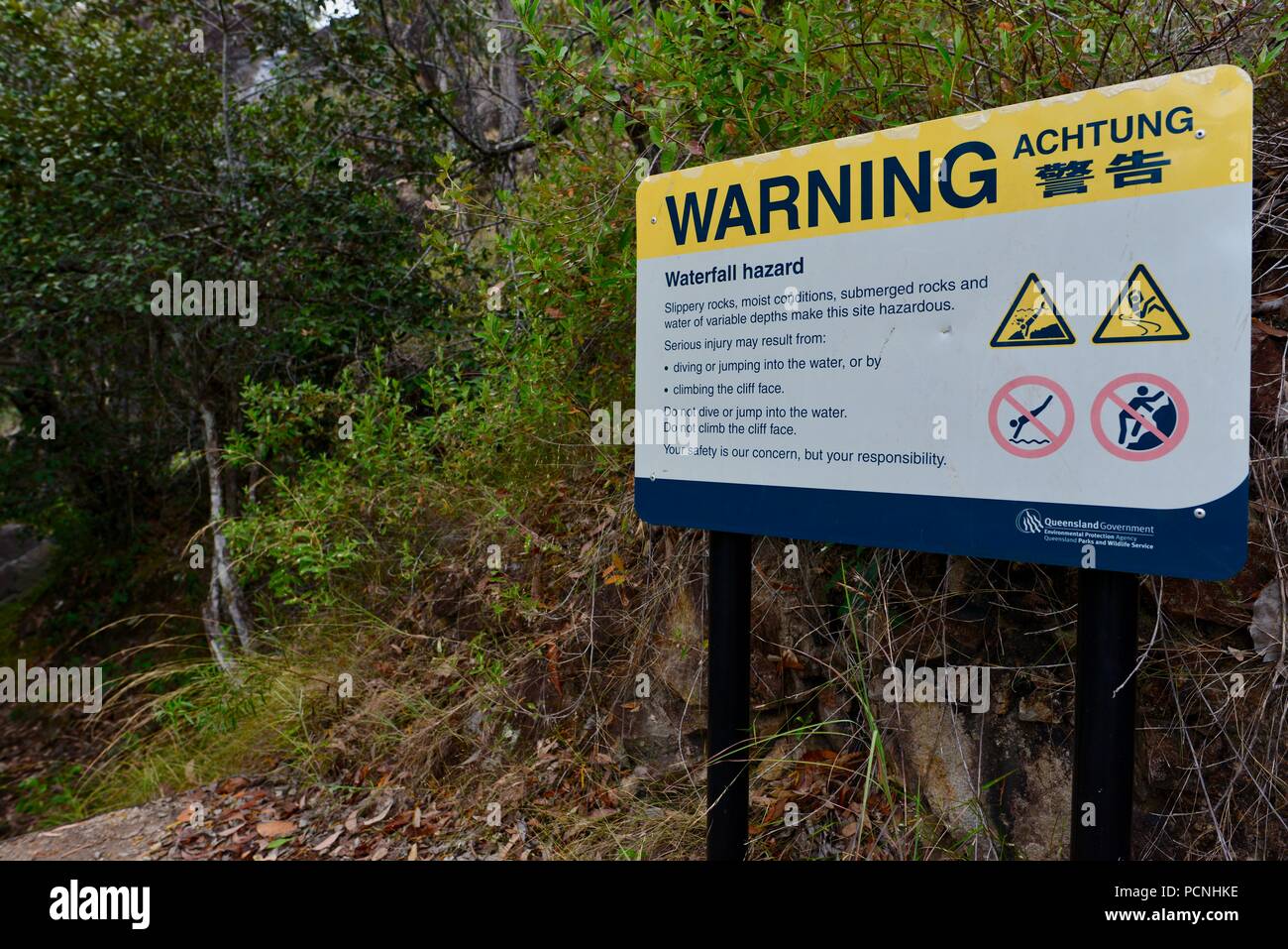 Warning sign no diving near Attie Creek Waterfall, Cardwell, Queensland ...