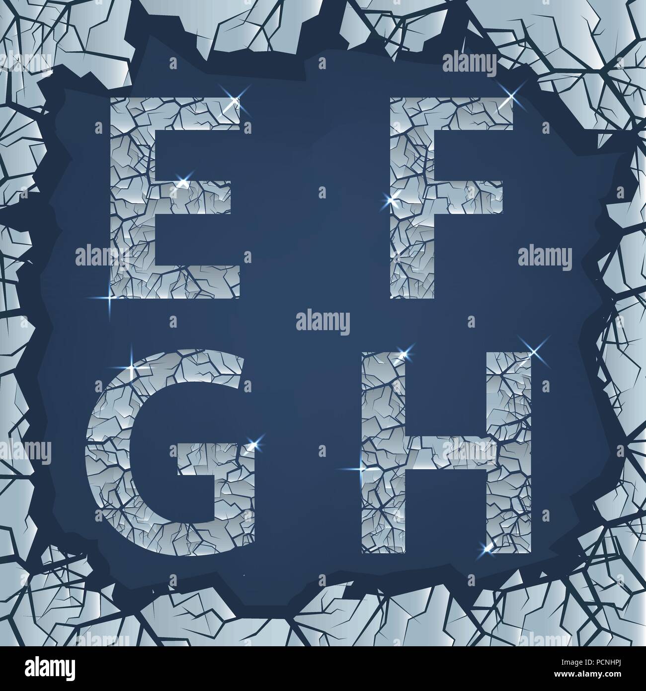 Cracked ice E F G H letters. Winter frozen symbols, Vector illustration ...