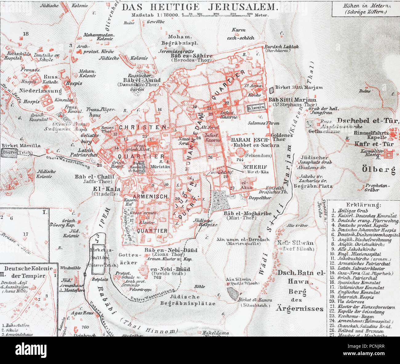 map of Jerusalem in the year 1888, digital improved reproduction of an ...