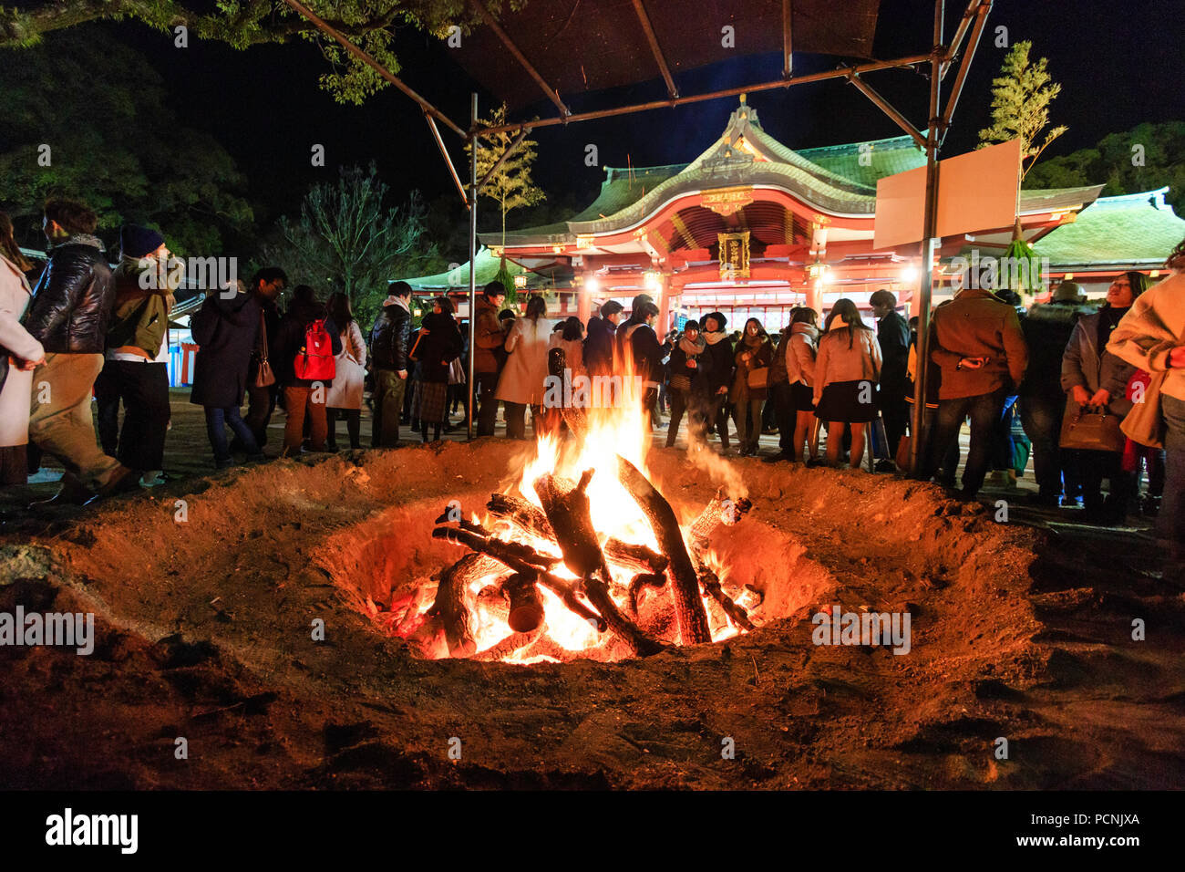 Shogatsu, new year, Nishinomiya shrine, Japan. People standing around ...