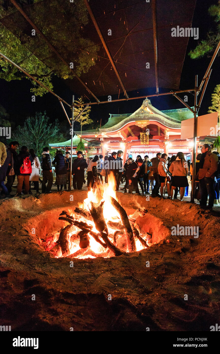 Shogatsu, new year, Nishinomiya shrine, Japan. People standing around ...