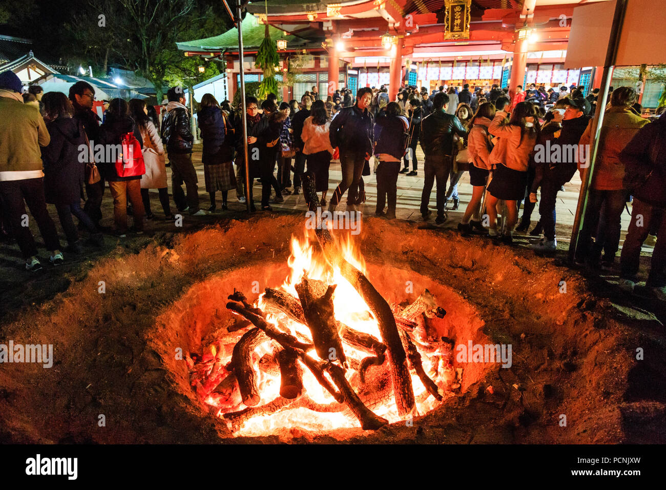 Shogatsu, new year, Nishinomiya shrine, Japan. People standing around ...