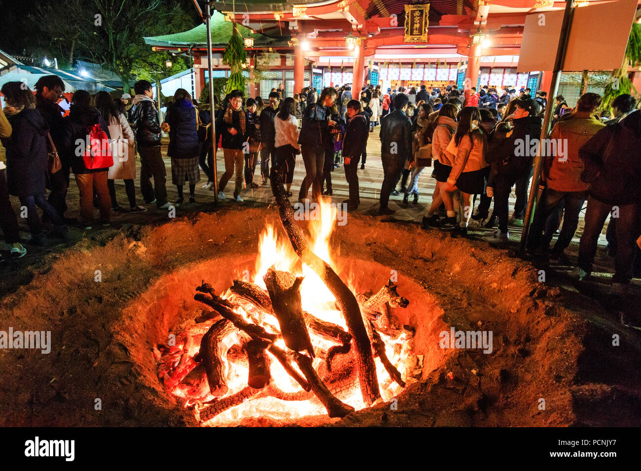 Shogatsu, new year, Nishinomiya shrine, Japan. People standing around ...