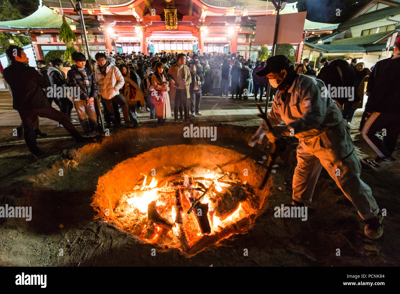 Shogatsu, new year, Nishinomiya shrine, Japan. People standing around ...