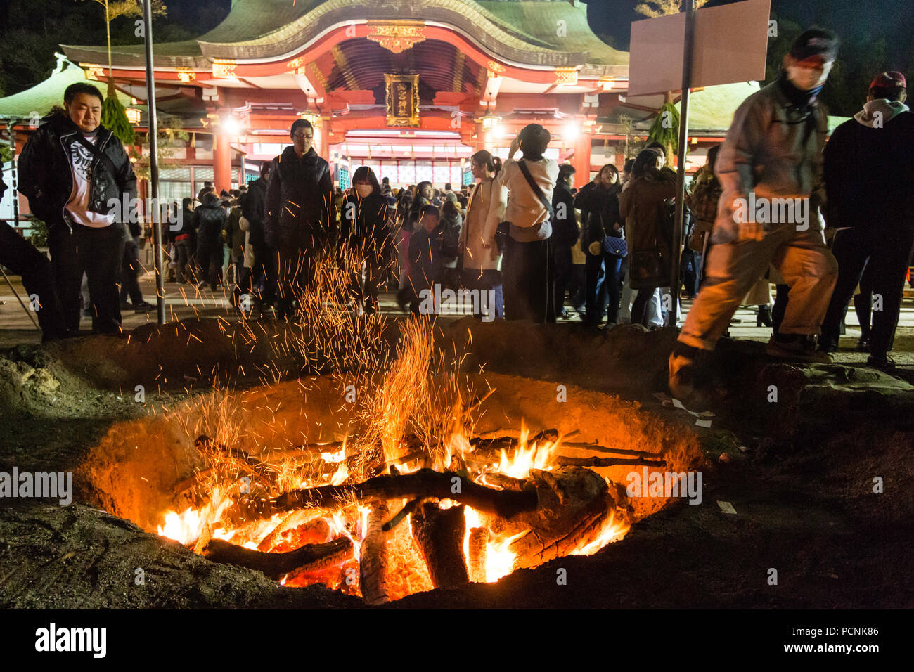 Shogatsu, new year, Nishinomiya shrine, Japan. People standing around ...