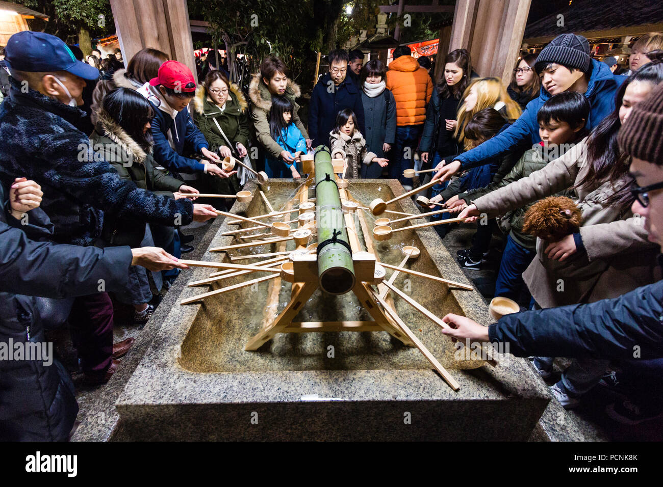 Shogatsu, New Year, Nishinomiya Shinto shrine, Japan. Purification ...