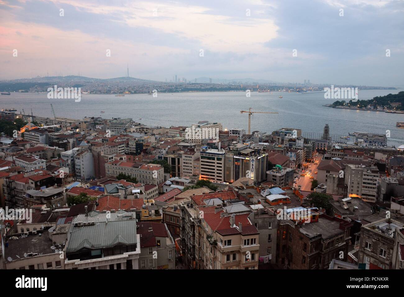 Golden Horn view from Galata Tower at dusk Stock Photo - Alamy
