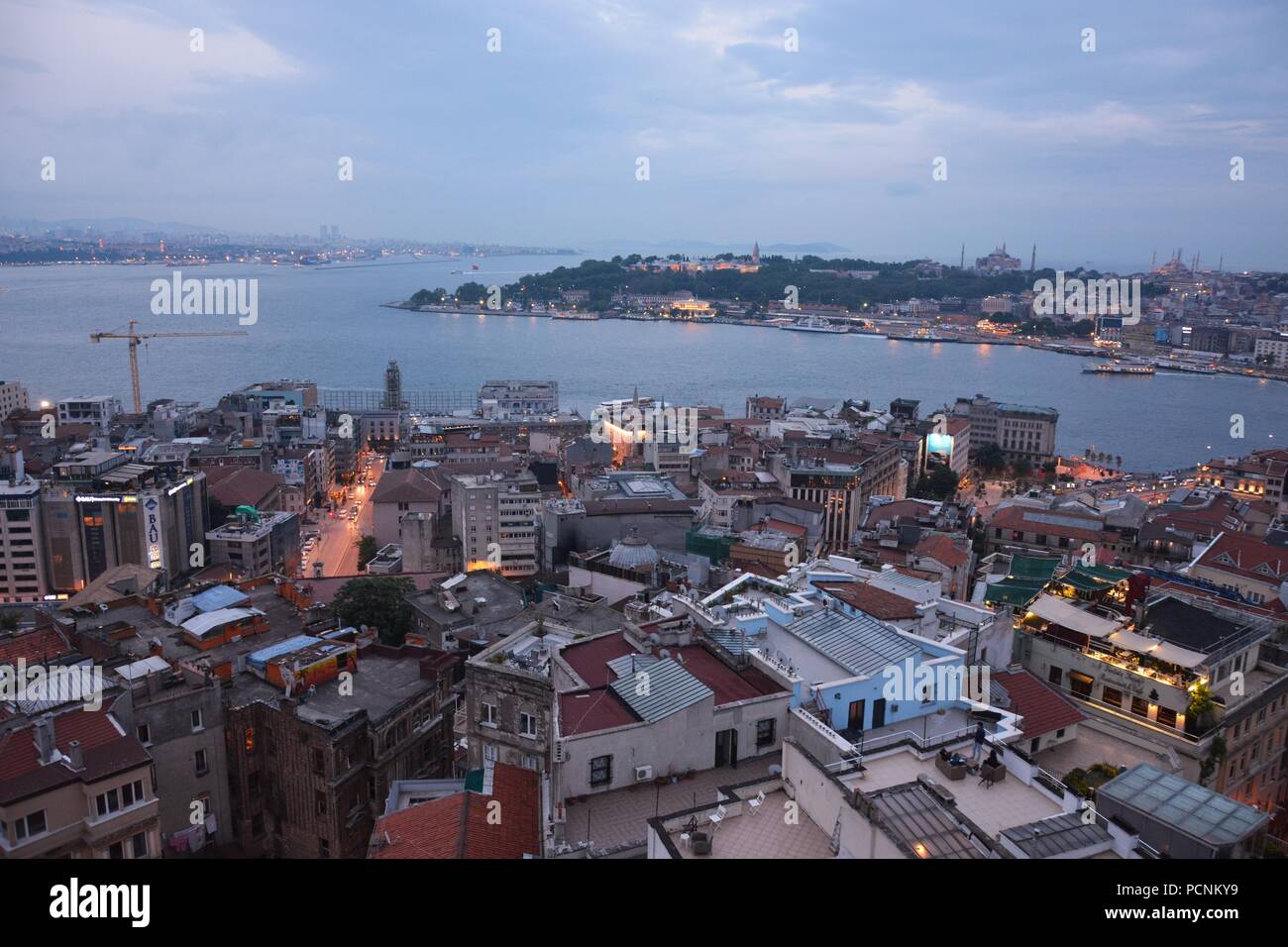 Golden Horn view from Galata Tower at dusk Stock Photo - Alamy