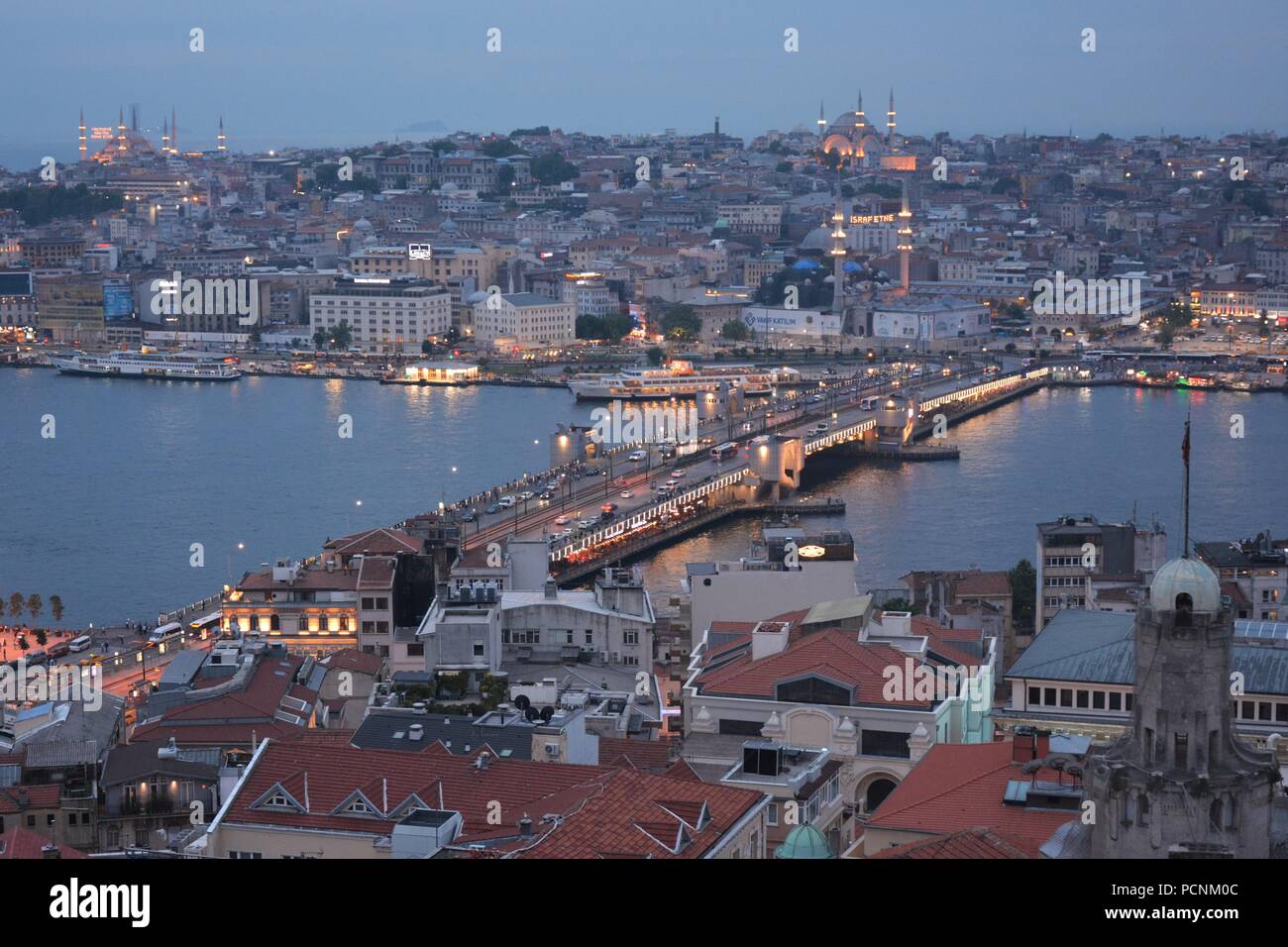 Golden Horn view from Galata Tower at dusk Stock Photo - Alamy