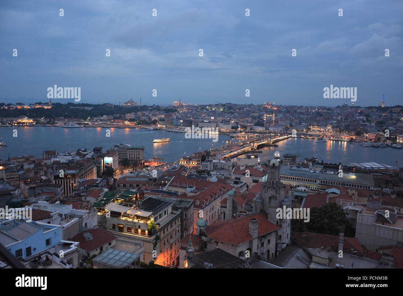Golden Horn view from Galata Tower at dusk Stock Photo - Alamy