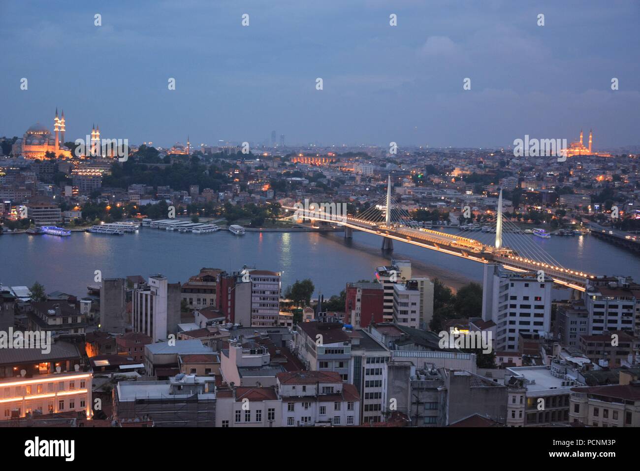 Golden Horn view from Galata Tower at dusk Stock Photo - Alamy