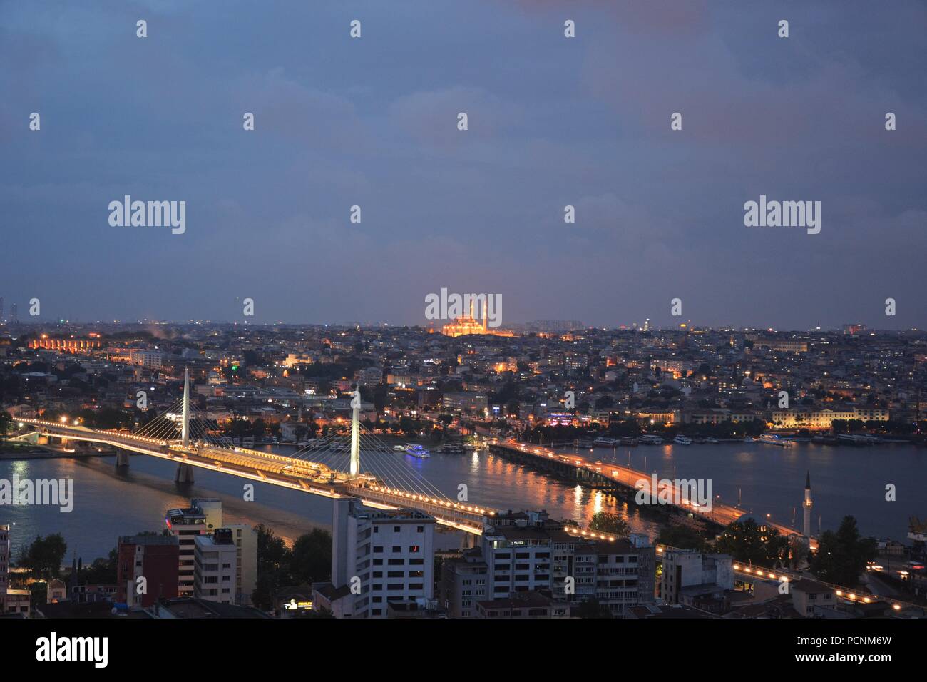 Golden Horn view from Galata Tower at dusk Stock Photo - Alamy