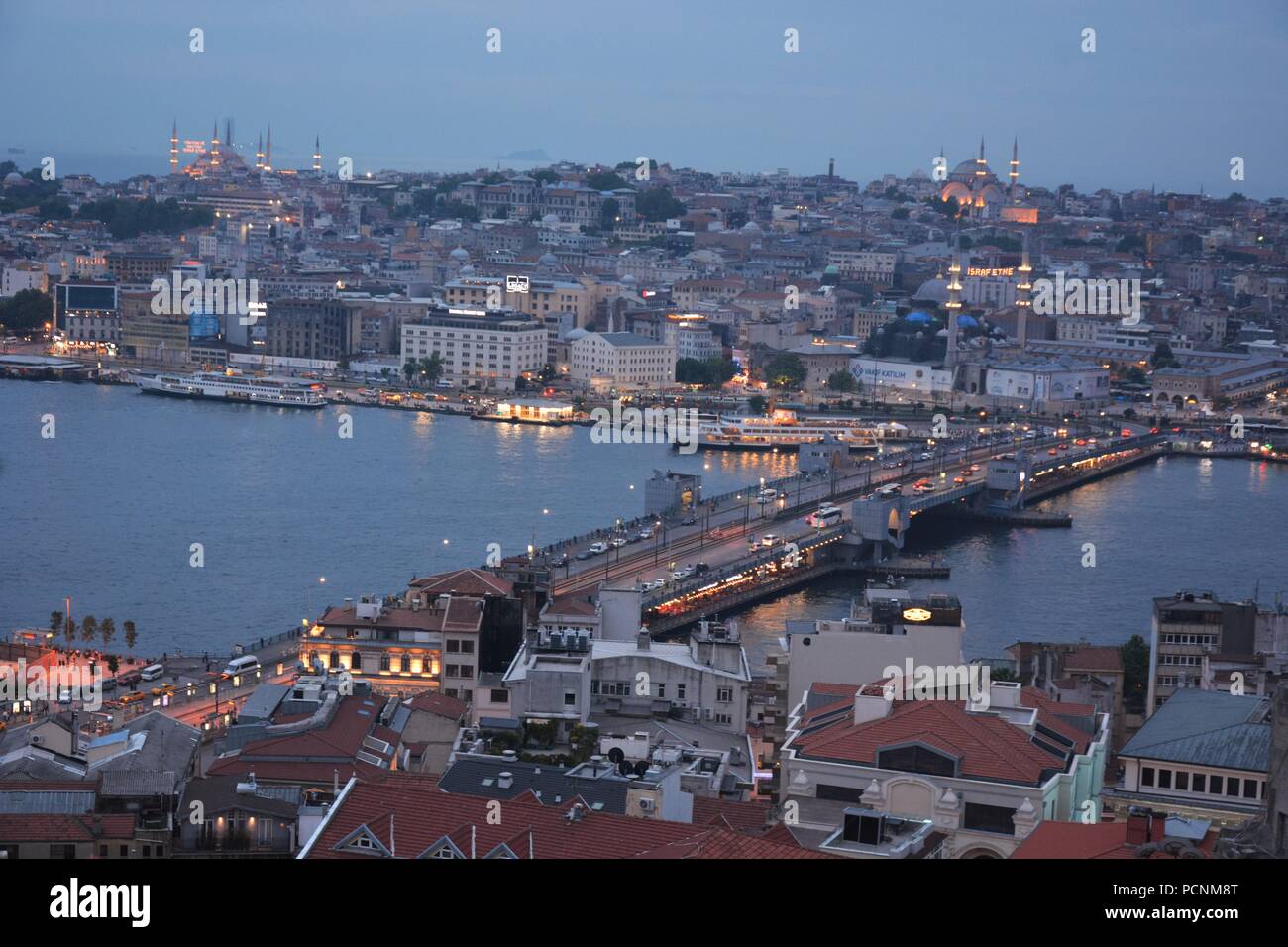 Golden Horn view from Galata Tower at dusk Stock Photo - Alamy