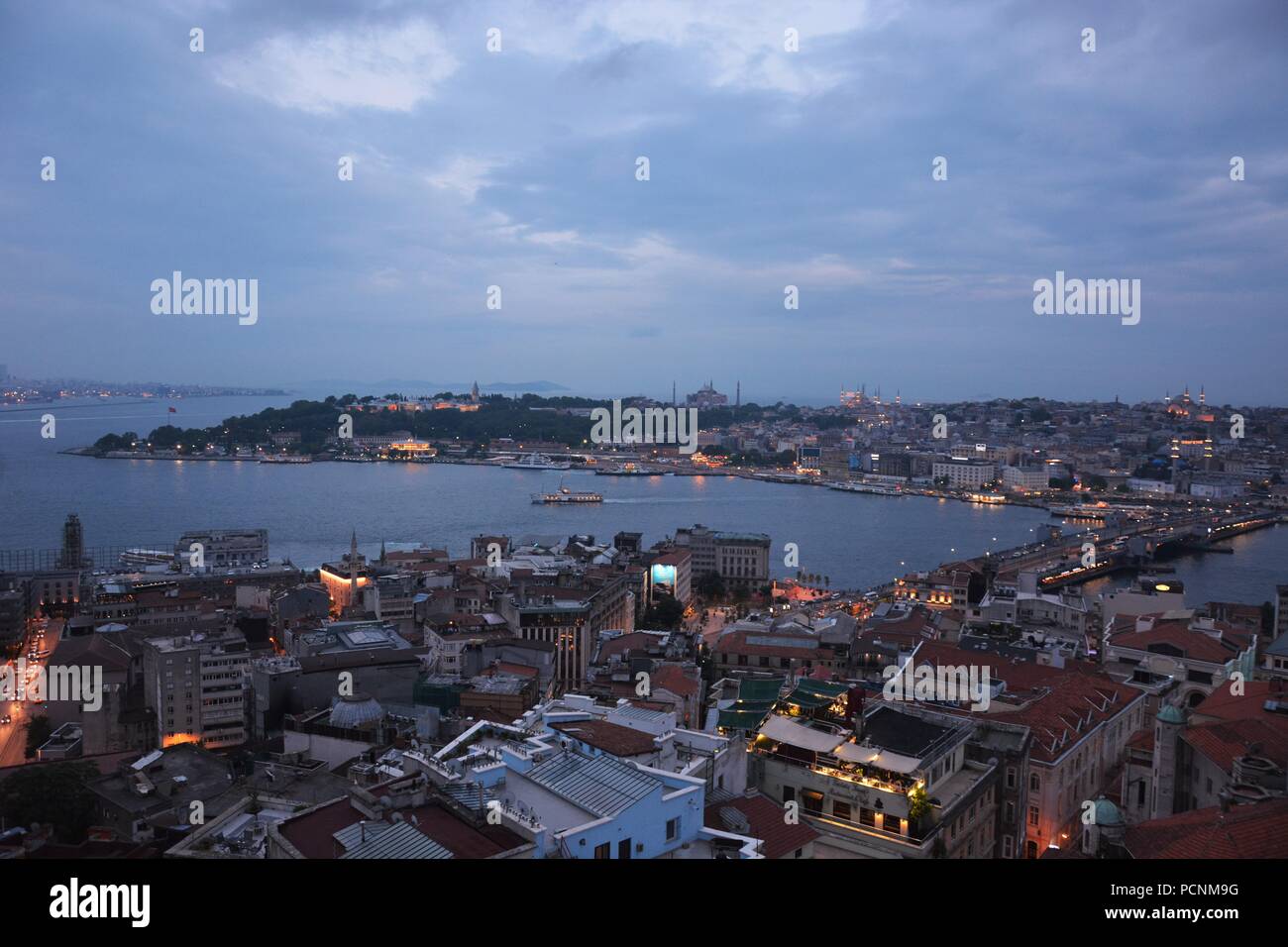 Golden Horn view from Galata Tower at dusk Stock Photo - Alamy