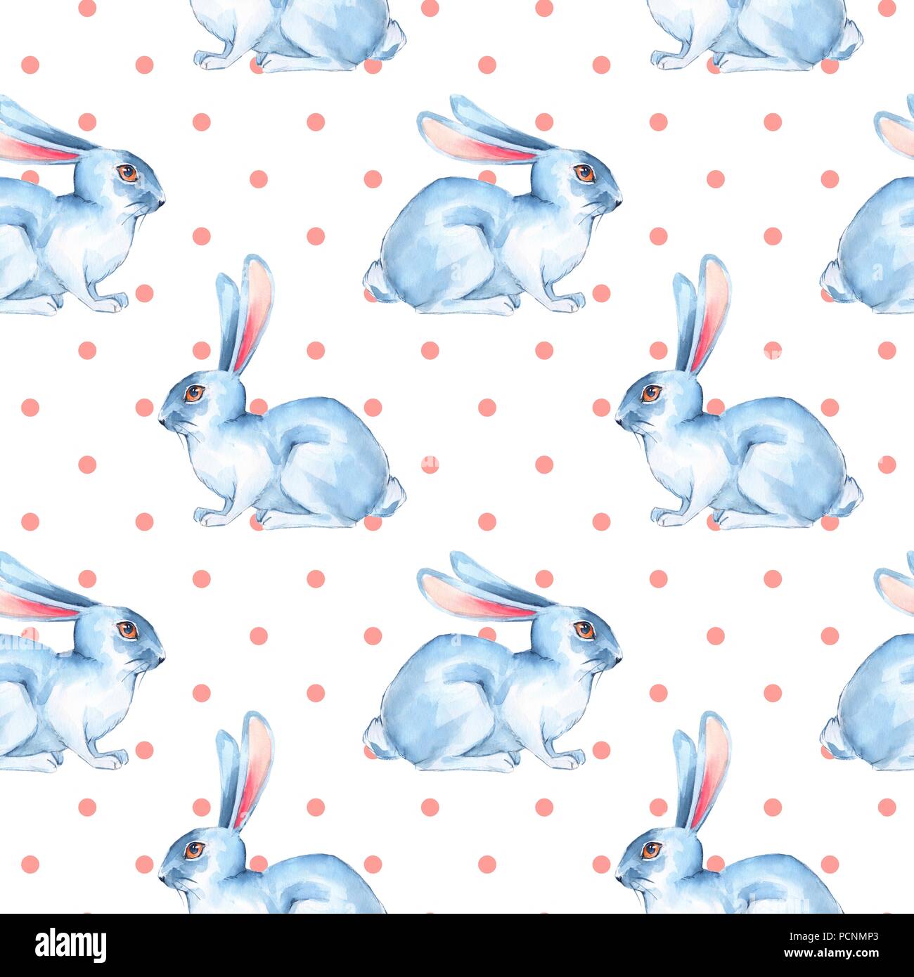 Seamless pattern with white rabbits. Watercolor illustration Stock ...