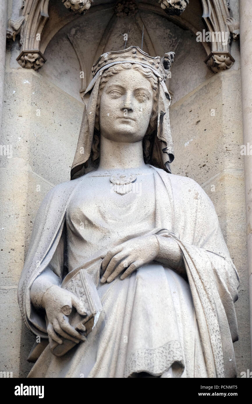 Saint Radegund, statue on the portal of the Basilica of Saint Clotilde ...