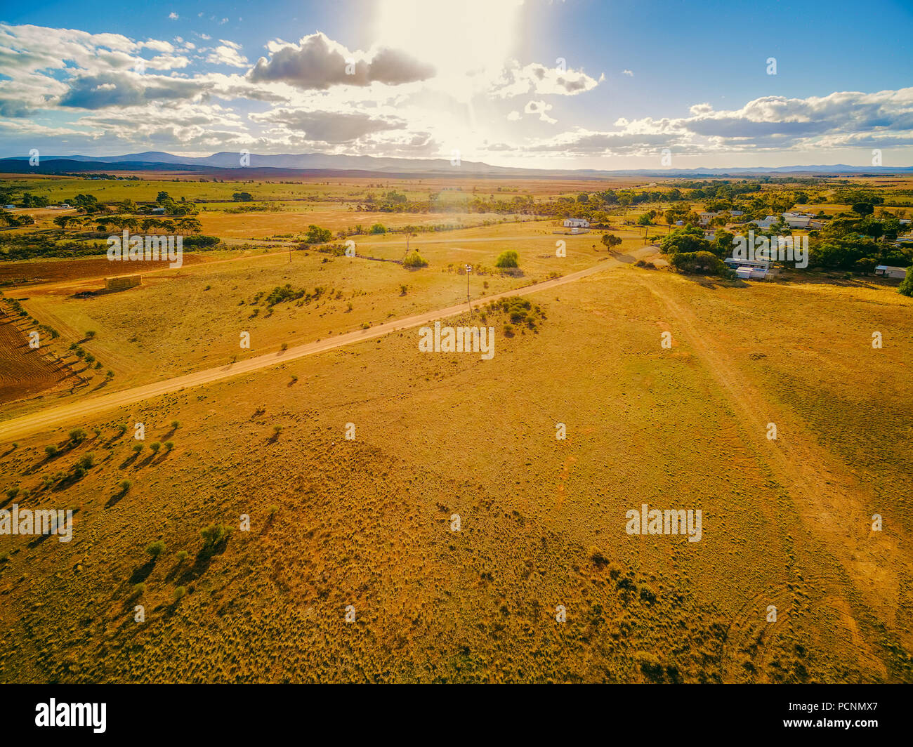 Aerial view of sunset over Flinders Ranges in South Australia Stock ...
