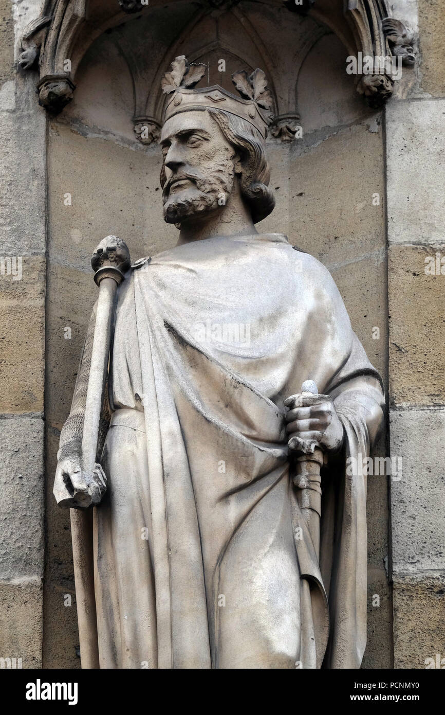 Saint Clovis, the first king of the Franks, statue on the portal of the ...