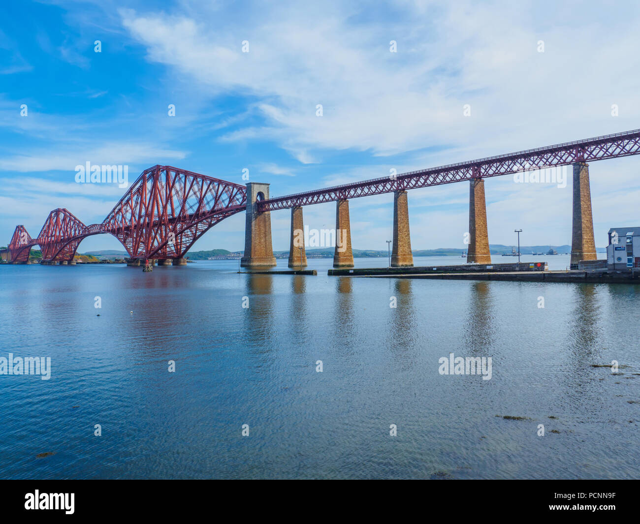 View of the Forth Bridge, a cantilever railway bridge across the Firth ...