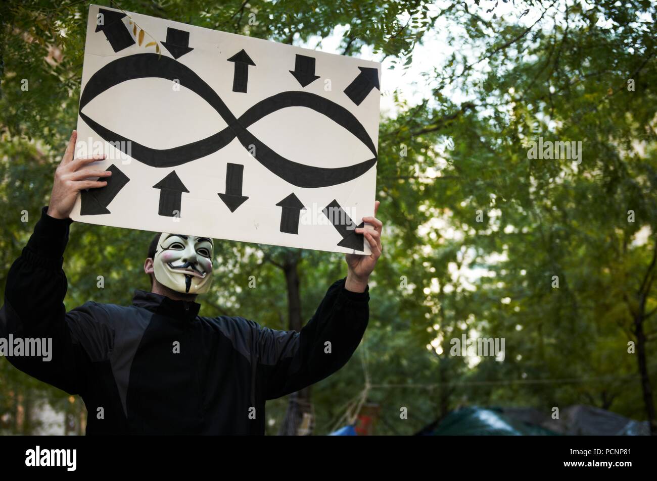 Protester wearing a V for vendetta Guy Fawkes mask. Occupy Wall Street ...