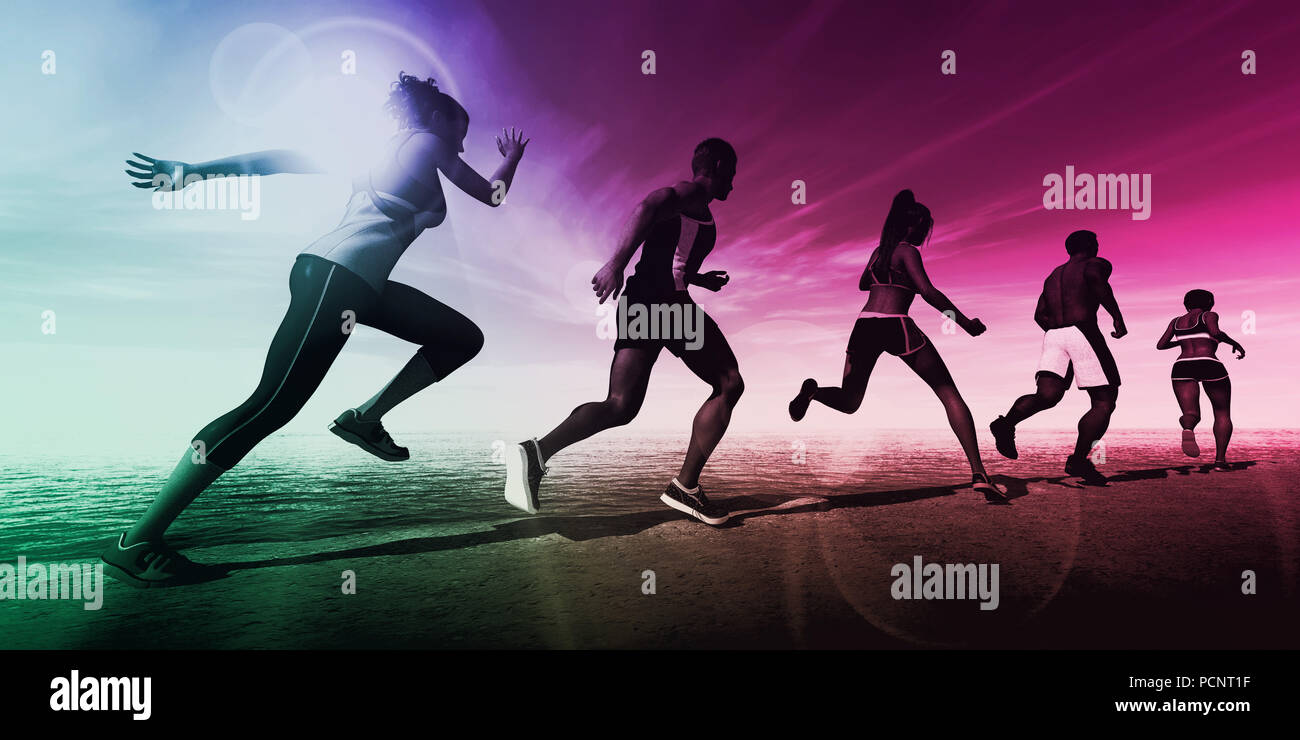 Running Concept Abstract Background with Runners Silhouette Stock Photo ...