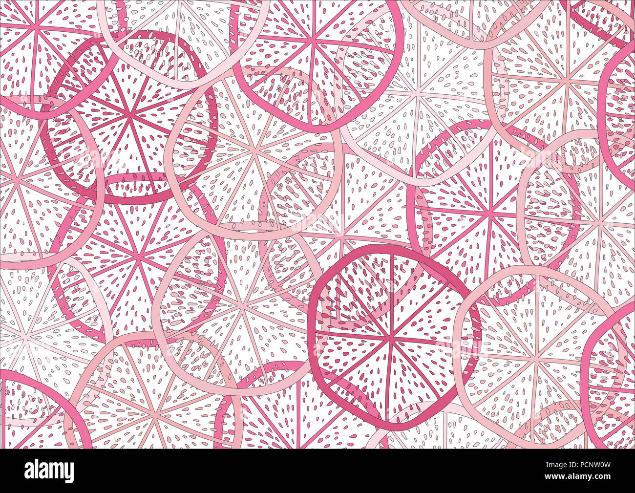 Illustration, graphic with slices of citrus fruits shape in shades of ...