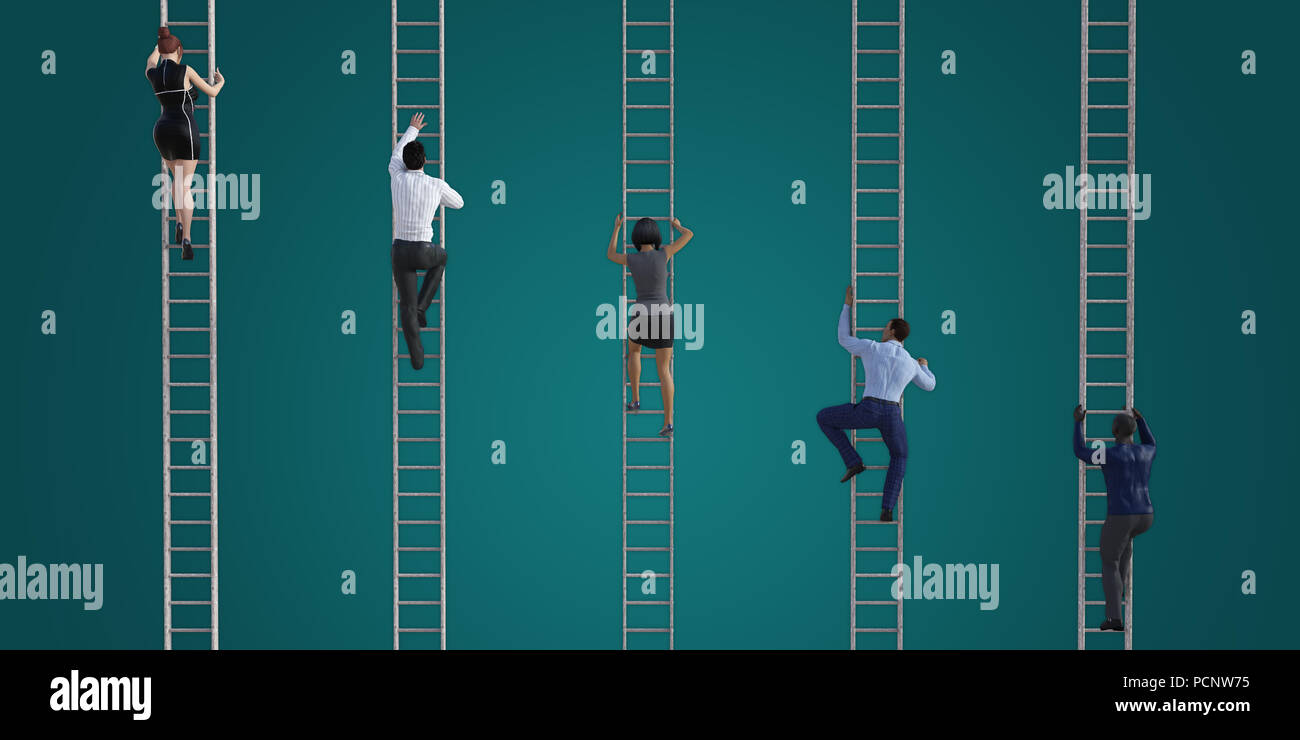 Business People Climbing Ladders to Reach the Top Stock Photo - Alamy