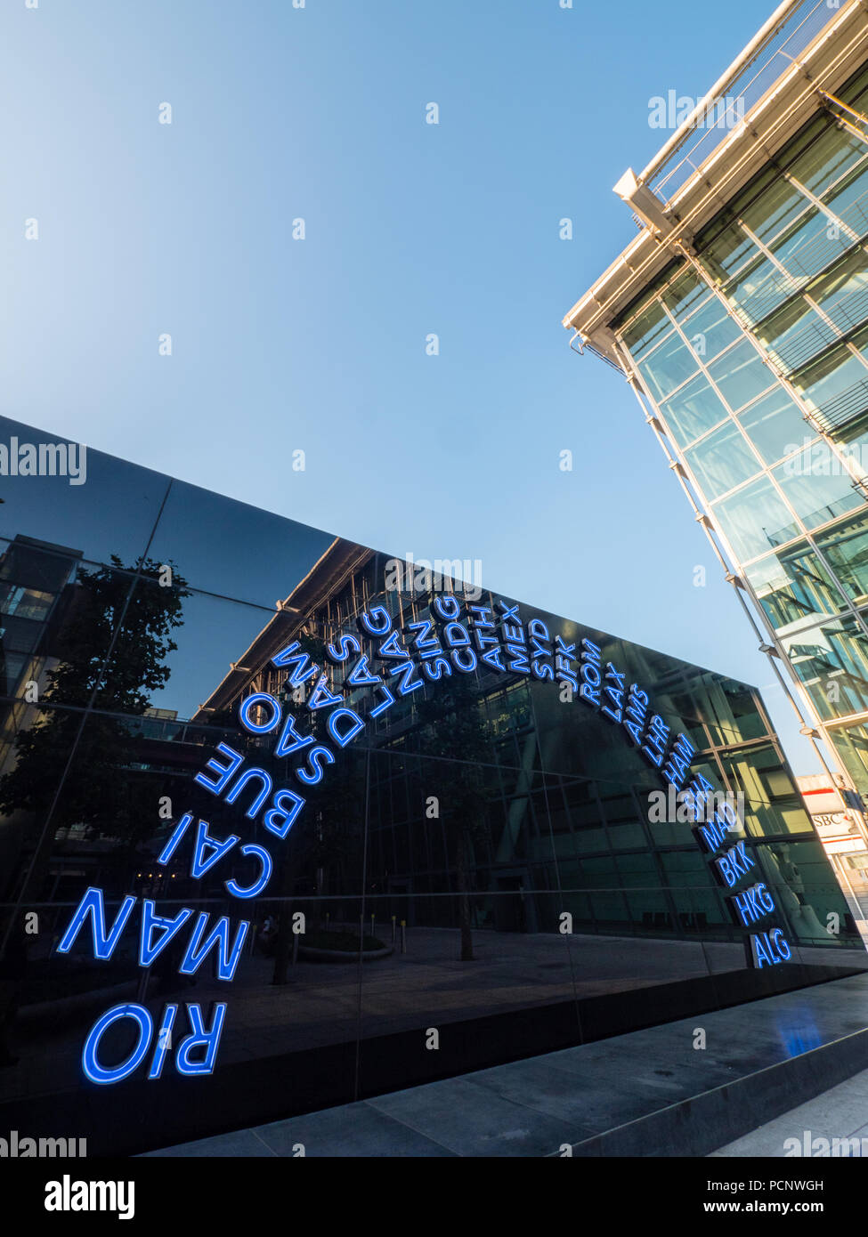 Sign with Destination Codes, Heathrow Airport Terminal 5, London ...
