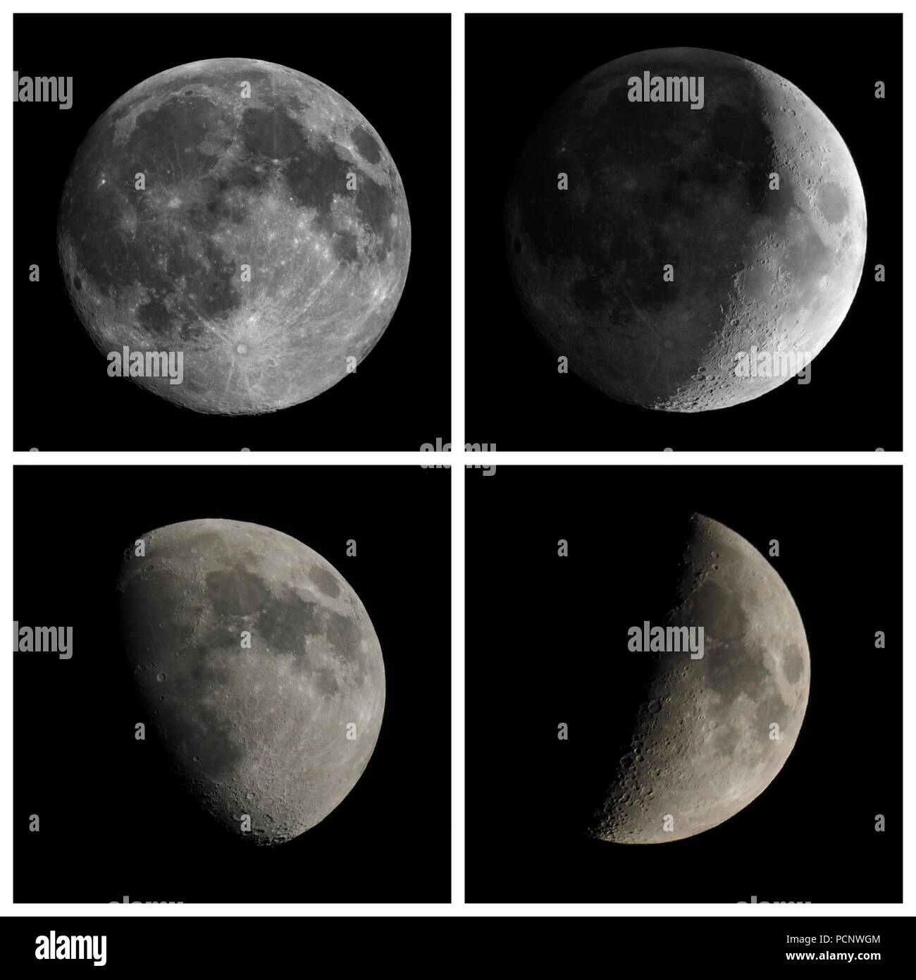 Collage of four moon phases seen with an astronomical telescope Stock ...