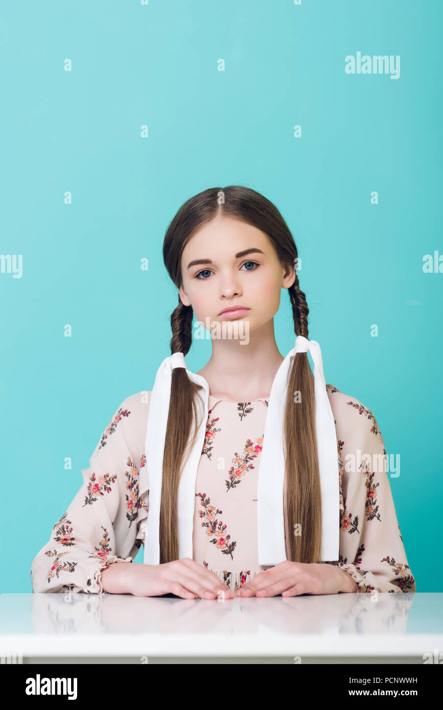 Beauty teen female sitting table hi-res stock photography and images ...