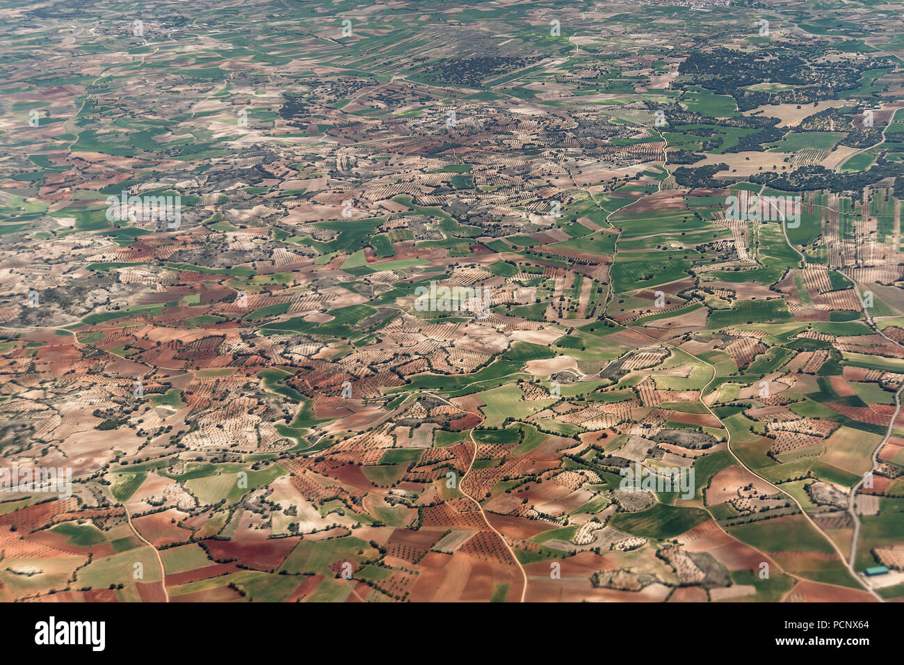 Aerial view, Iberian Peninsula, Spain, karstic plateau with fields ...