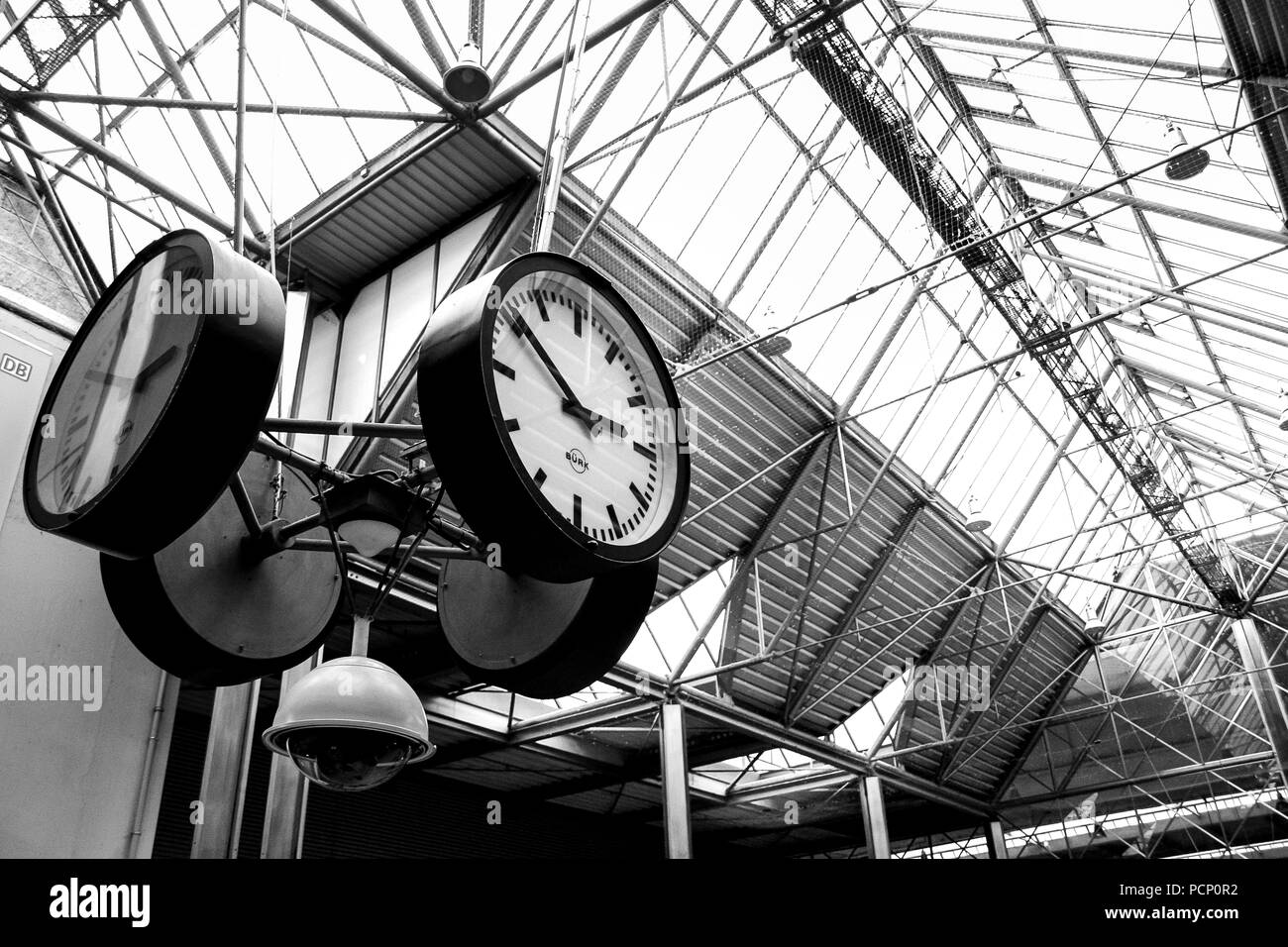 several clocks in the Munich main station, b/w Stock Photo - Alamy
