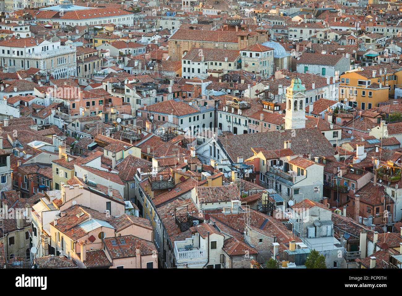 Elevated view of Venice roofs before sunset in summer, Italy Stock ...