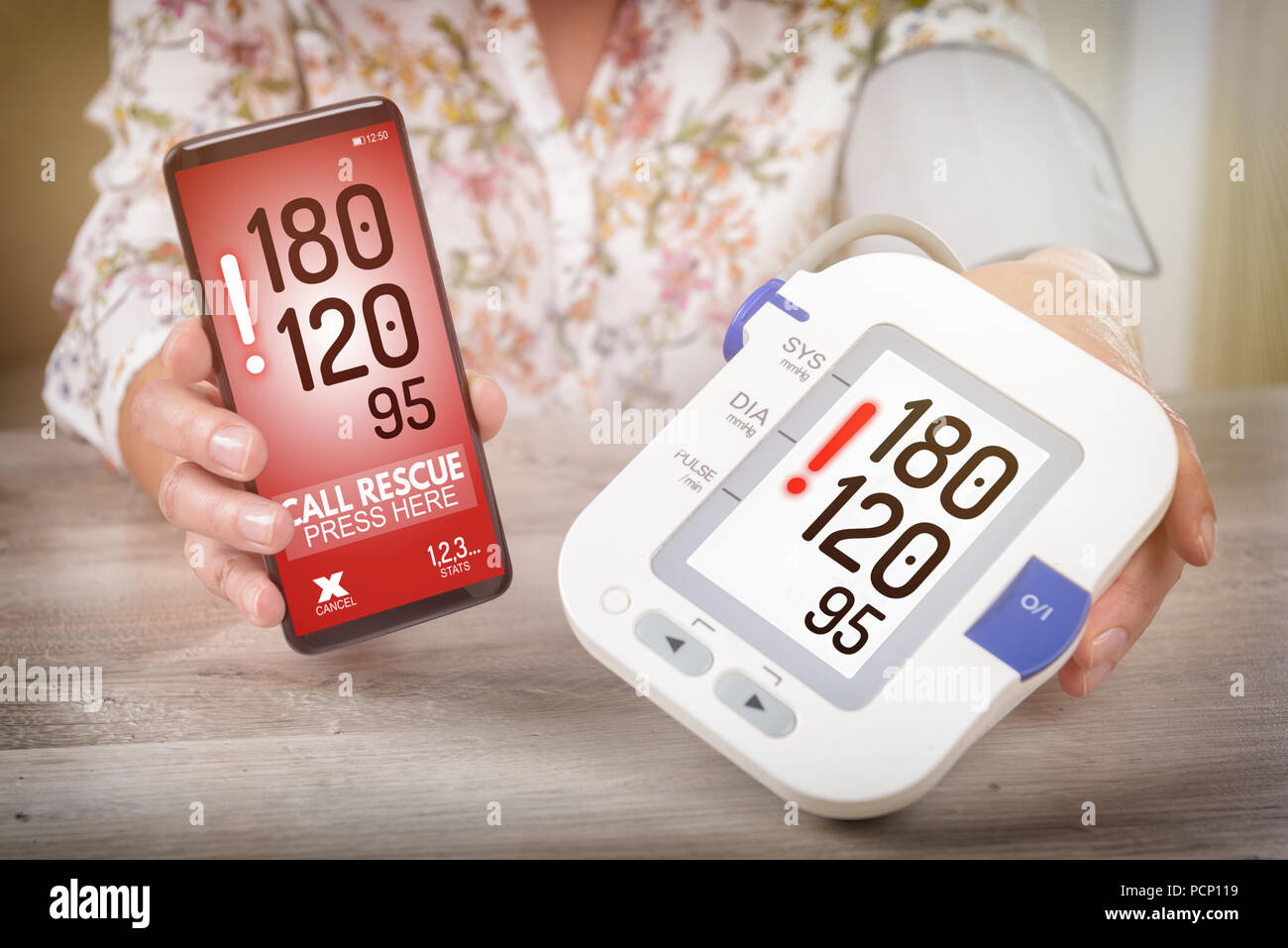 Woman measuring blood pressure at home and using simple user-friendly ...