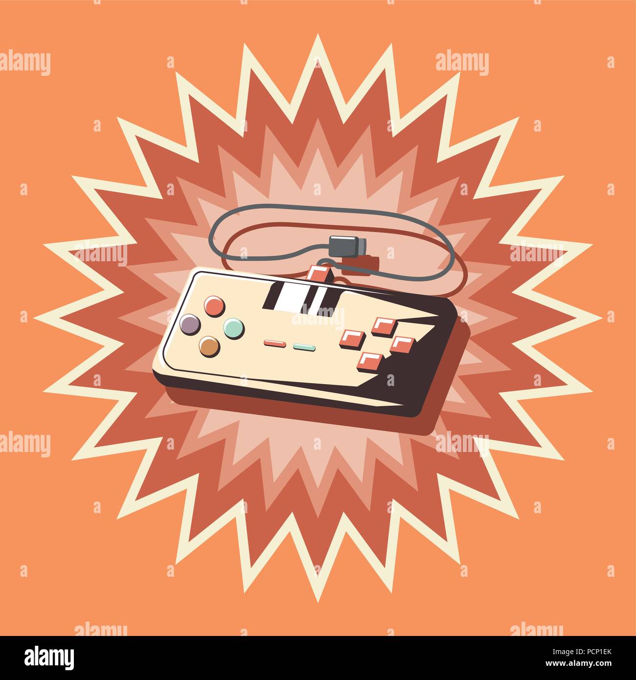 retro videogames design with gamepad icon over burst and orange ...